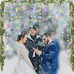 Iridescent Snowflake Decorations Holographic Snow Flakes Garland Winter Wonderland Hanging Streamer Backdrop Decor Banner Christmas New Year Wedding Baby Shower Frozen Birthday Party Supplies