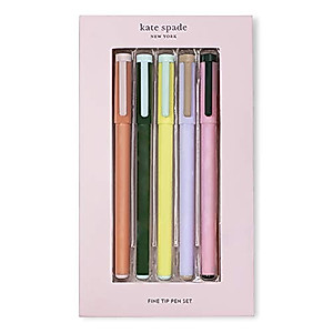Kate Spade New York Black Ink Fine Tip Pen Set of 5, Colorblock