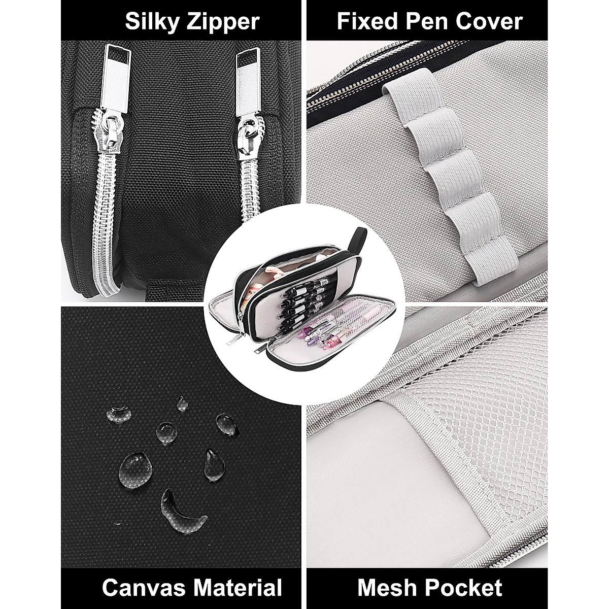 Large Capacity Pencil Case, Expandable Zipper Pencil Pouches, 3 Compartments Canvas Pencil Box, Cute Pencil Pouch, Ortable Stationery Pen Bag for Work And Study