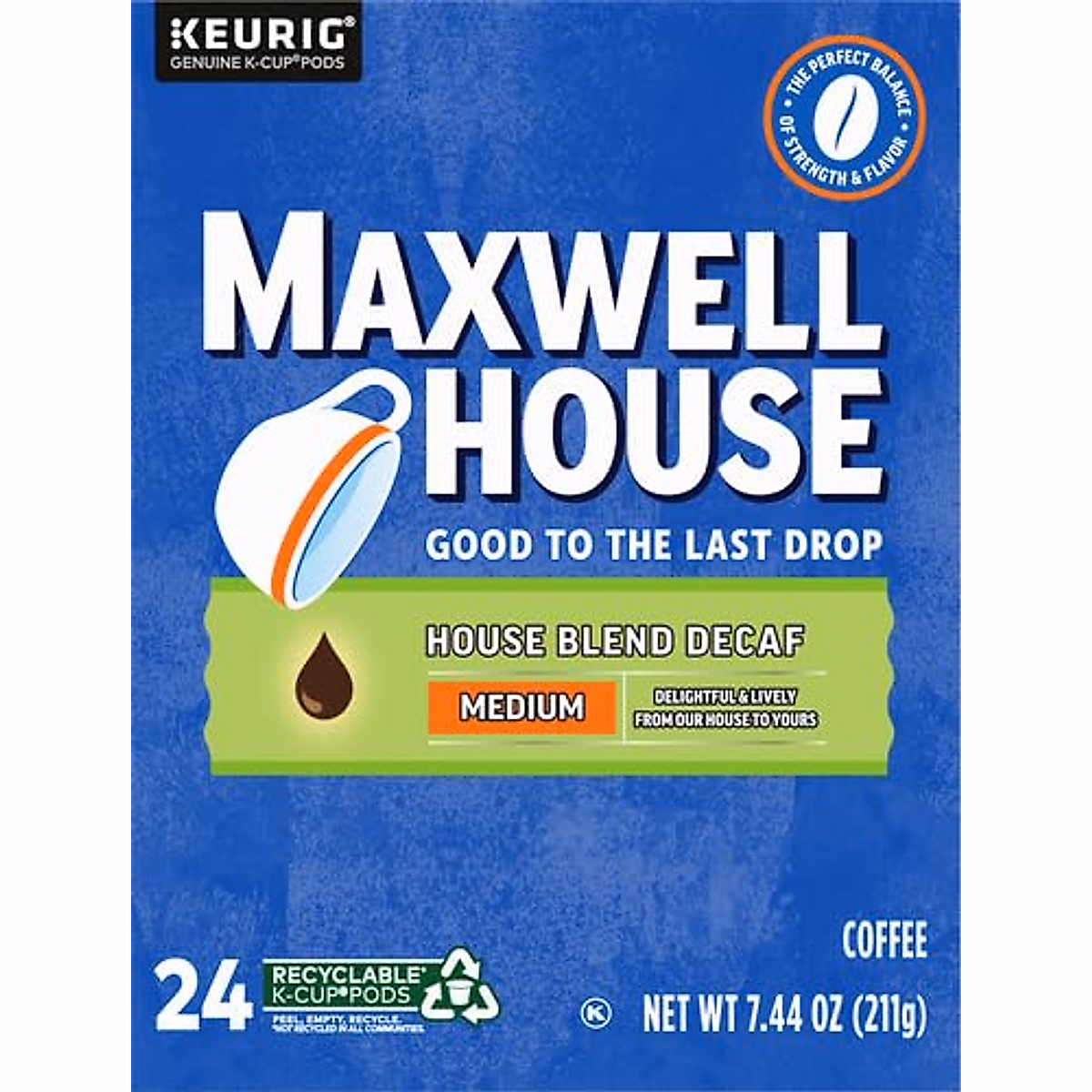 Maxwell House Decaf House Blend Medium Roast K-Cup Coffee Pods, 24 ct. Box
