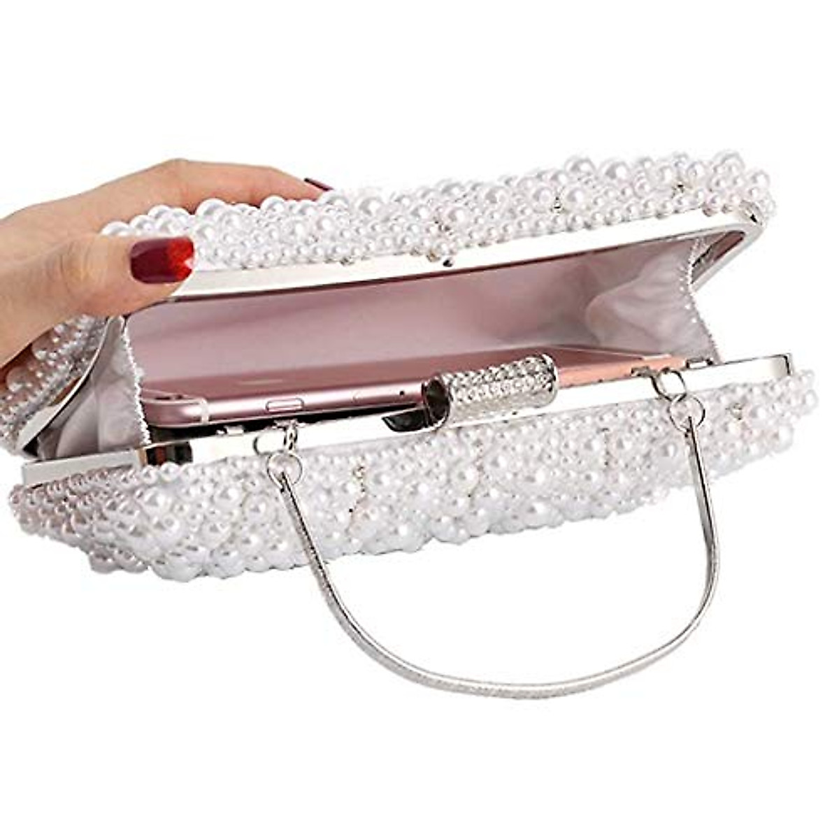 NMBBN Fashion Women Pearl Bag Tote Top Handle Bag Purses Handmade Beaded Handbags for,Size 20 * 5 * 13cm
