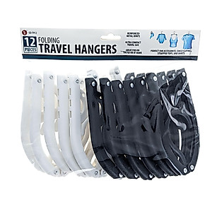 SE 12-Piece Set of Folding Ultra Compact Travel Hangers (Black & White), Open 16-Inches Folded 5-Inches