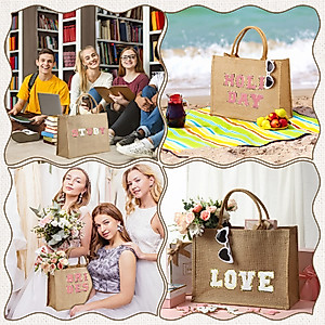 6 Pcs Burlap Jute Tote Bags Bulk Bachelor Party Large Blank Burlap Bags with Handles 6 Pairs Heart Shaped Glasses White Heart Glasses 2 Sets A-z Iron on Letter Patches Glitter Border Repair Patches