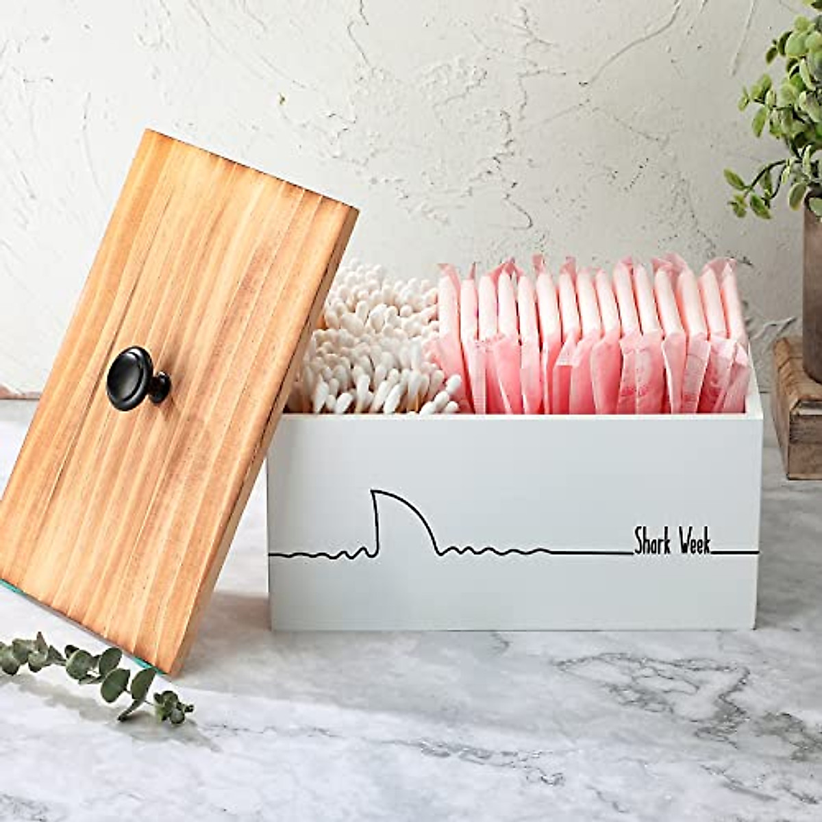 Hoolerry Wood Tampon Holder for Bathroom Farmhouse Pad and Tampon Organizer for Bathroom Feminine Product Organizer Rustic Tampon Storage Container for Bathroom Countertop (Simple Style)