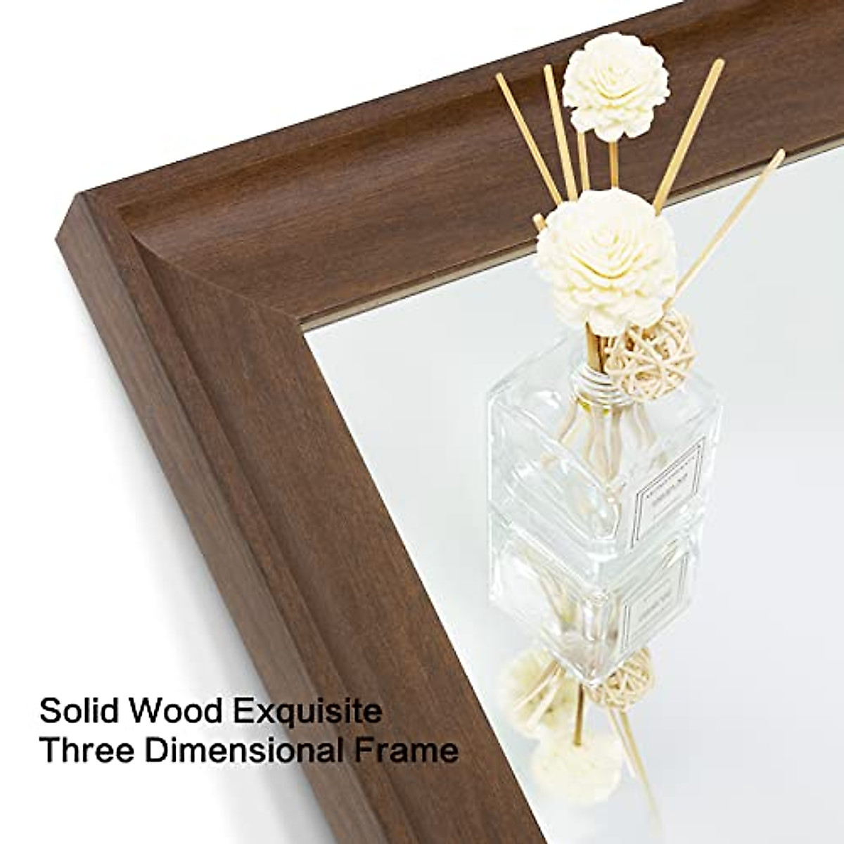 TheiaMo Full Length Mirror Wood Frame, 65×22in Floor Mirror Full Body Mirror with Standing Holder Hanging Wall Mirror, Stand Large HD Mirror, Dressing Mirror for Bedroom/Living Room, Walnut