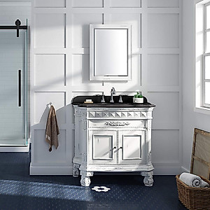 Ove Decors Islay 36 in. Bathroom Vanity and Sink Combo Carved Cabinet with Black Granite Top | Backsplash Included, 35 inches, Antique White Gold Brushed