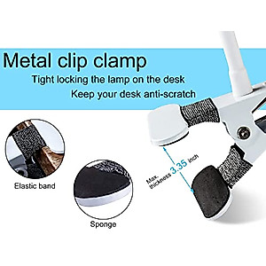 JUANWE LED Desk Lamp, Reading Light Clip on Light, Dimmable Clamp Light with USB Charging Port, 3 Modes & 14 Brightness Levels 5W LED Metal Clip Light, White