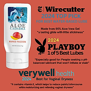 Aloe Cadabra Flavored Personal Lubricant and Vaginal Moisturizer, Organic Edible Aloe Lube for Men, Women and Couples, Non-Staining, pH Balanced, Toy Compatible (Mango Passion, 2.5 Ounces, 1 Pack)