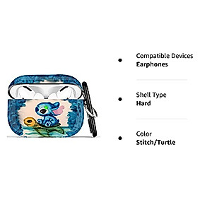 Tortoise Airpods Pro Case - Protective Hard Case Cover Skin Portable & Shockproof Women Girls with Keychain for Apple Airpods Pro Charging Case (Stitch/Turtle)