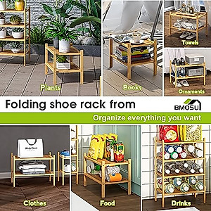 BMOSU 2-Tier Bamboo Small Shoe Rack For Entryway Free Standing Shoe Racks Premium Stackable Shoe shelf Storage Organizer For Hallway Closet Living Room