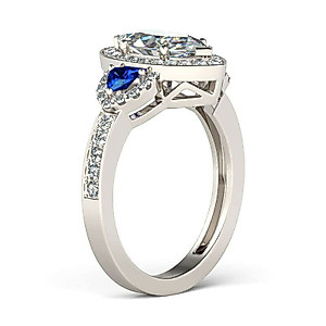 BeBold 3.5ct Marquise Simulated Diamond CZ Halo Created Sapphire Accent Engagement Ring for Women White Gold Plated