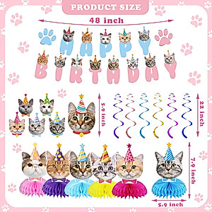 GOYOSWA Cat Birthday Party Supplies Cat Birthday Party Decorations, Cat Themed Birthday Party Supplies Includes 1 Birthday Banner, 6 Cat Honeycomb Centerpieces, 6 Hanging Swirls with 6 Cat Cutouts