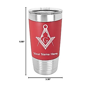 LaserGram 20oz Vacuum Insulated Tumbler Mug, Freemason Symbol, Personalized Engraving Included (Silicone Grip, Red)