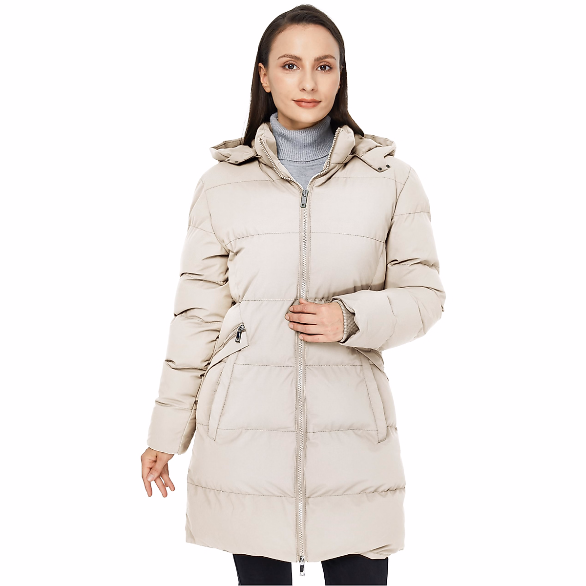 WenVen Women's Heavy Winter Coat Thicken Outerwear Long Hooded Puffer Jacket with Removable Hood (Beige,M)