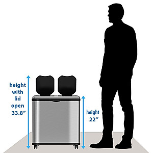 iTouchless 16 Gallon Touchless Sensor Trash Can and Recycle Bin with Wheels, 60 Liter Stainless Steel Dual-Compartment (2 x 8 Gallon) Kitchen Recycling and Garbage Trashcan