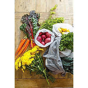 Full Circle Unise Reusuable Reusable Grocery Tote and 3 Reusable Produce Bags, Gray, Reusable Tote Market Bag