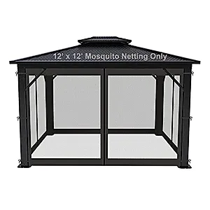 SunCula Replacement Universal Gazebo Netting 4 Panels with Zipper for Garden Patio Yard, ONLY Netting(12'x12', Black)
