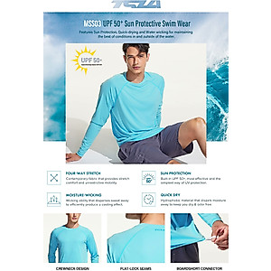 TSLA Men's Rashguard Swim Shirts, UPF 50+ Loose-Fit Long Sleeve Shirts, Cool Running Workout SPF/UV Sun Shirts, Sun Block Sky Blue, Large