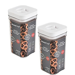 SharpChef Airtight Twist & Lock Food Storage Container with locking lid, Leakproof, Stackable, Kitchen Pantry Organization and Storage, Cereal, Snack, Flour, Sugar, Coffee, BPA-Free (2, 2L)