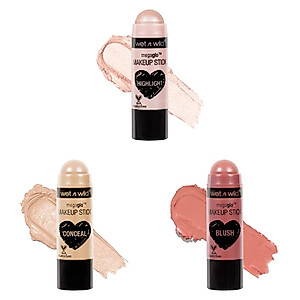 Wet n Wild MegaGlo Conceal & Contour Highlighter Stick, When The Nude Strike & MegaGlo Conceal & Contour Stick & MegaGlo Makeup Stick Conceal and Contour Blush Pink Floral Majority