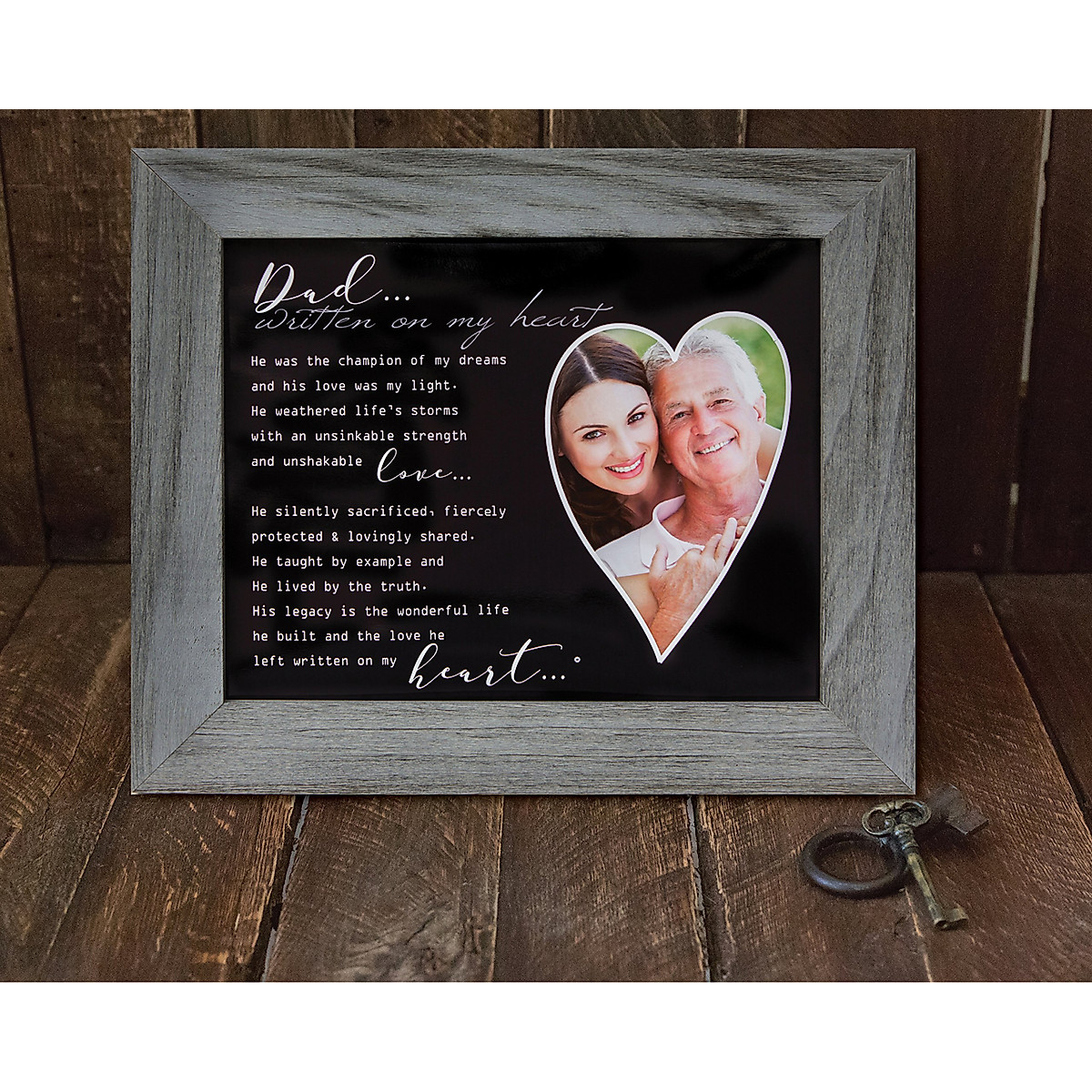 Written on my Heart Distressed Gray Memorial Photo Frame for Dad- Sympathy Gift for Loss - Made in USA of Dad/Dad Memorial Gift