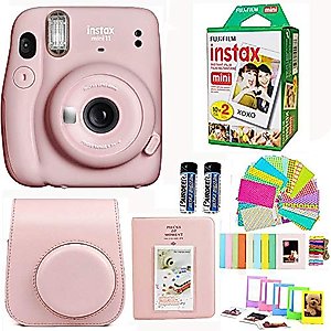 Fujifilm Instax Mini 11 Camera with Fuji Instant Film Twin Pack + Pink Case, Album, Stickers, and More (Blush Pink)