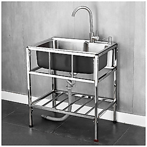 Commercial Kitchen Sink Set, Outdoor Utility Sink, Industrial Garage Sink, Freestanding Catering Sink, for Restaurant, Bar, Laundry, Garage, Backyard (Color : Single Cold, Size : 68x44cm)