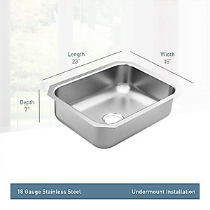Moen GS18192 18000 Series 23.5-inch 18 Gauge Undermount Single Bowl Stainless Steel Kitchen Sink, 7-inch Depth