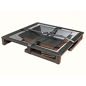 Zynuo 27 Inch Big Black Metal Square Design Charcoal and Wood Log Burning BBQ Grill Outdoor Foldable Portable Patio Fire Pit with Stainless Steel Spark Screen Cover and Hook