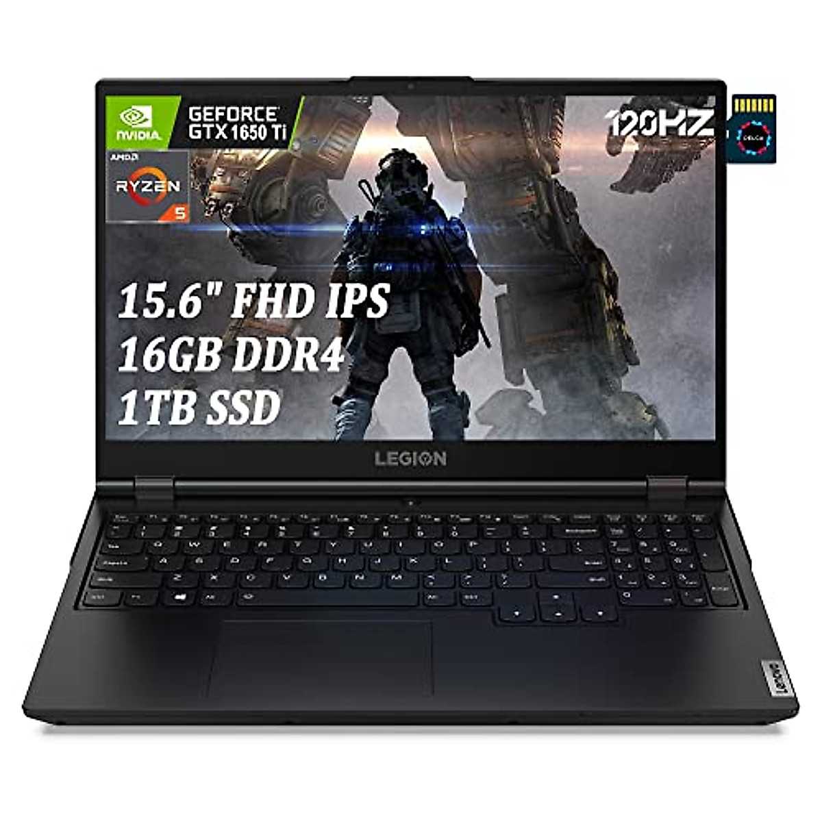 Lenovo Legion 5 15 Gaming Laptop I 15.6" FHD IPS 120Hz Display I AMD 6-Core Ryzen 5 4600H (>i7-8750H) I 16GB DDR4 1TB SSD I GeForce GTX 1650 Ti 4GB I Backlit USB-C Win10 Black + 32GB MicroSD Card