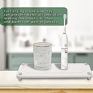 2 Pack Fast Drying Sink Caddy,Instant Dry Sink Organizer,Diatomaceous Earth Tray,Water Absorbing Stone Quick Dry Pad Kitchen Bathroom Soon Neat Absorbent Drying Soap Holder Rack Saddle (Grey-White)