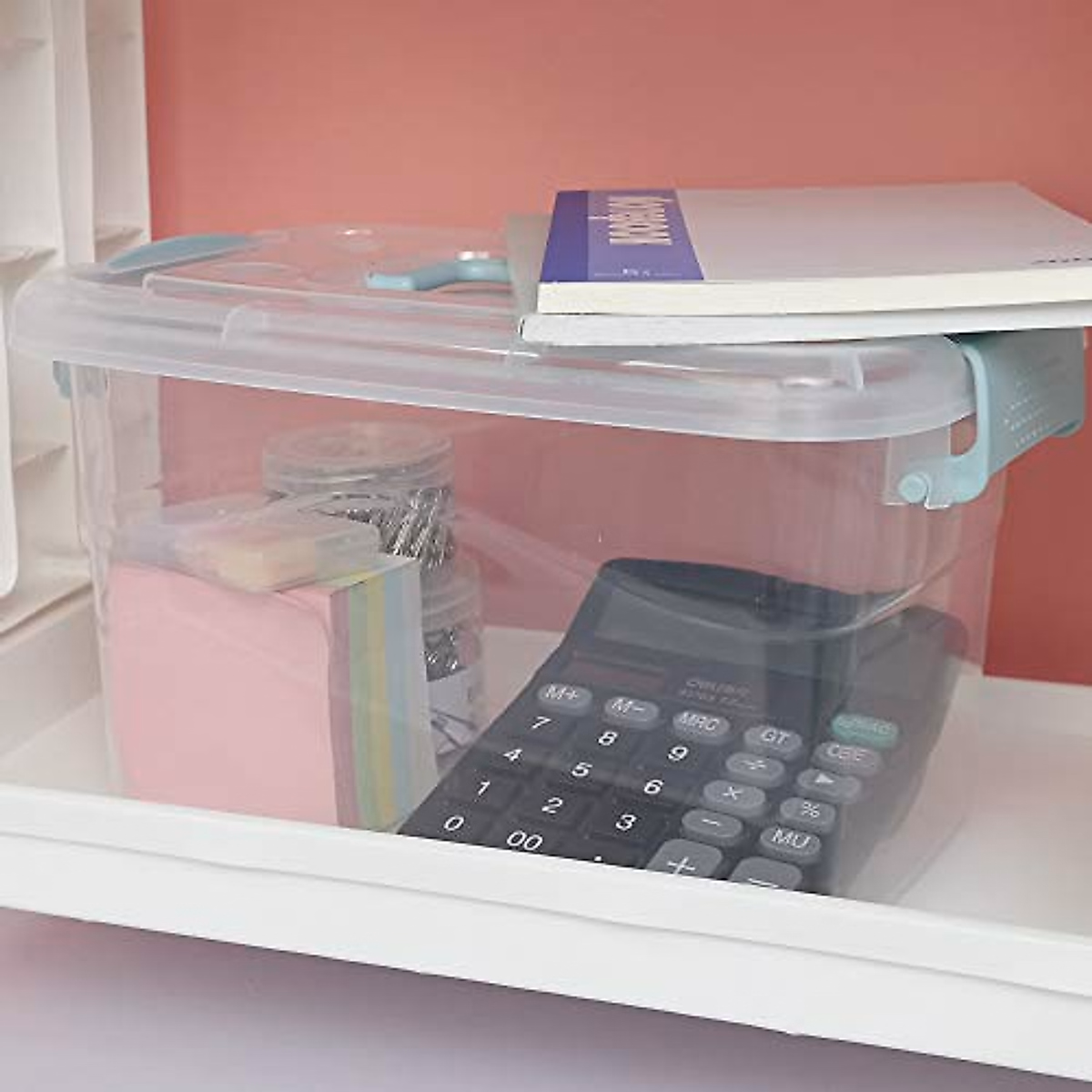 Sandmovie 5.5 Quart Plastic Storage Container Box with Lid and Handle, 6 Packs