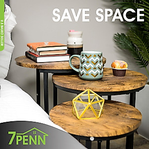 7Penn Round Nesting Tables Set of 3 - Wood Accent Nightstand Set Small Coffee Tables for Living Room or Bedroom