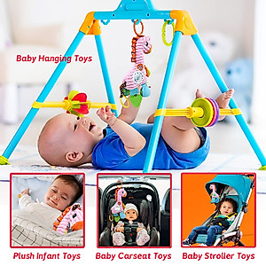 JERICETOY Car Seat Toy Baby Toy Infant Toy with Musical Box Stroller Toy Crib Toy Development Toy with Rattles Crinkle Teether Magic Mirror, Stroller Clip-On Carseat Cot Crib Bed Hanging Toy - Giraffe