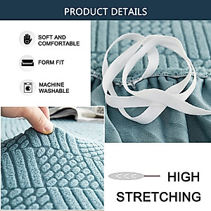 GUYIRT High Stretch Sofa Cover, Dustproof Furniture Protector for 1 2 3 4 Seater Sofa, Anti Slip Sofa Slipcovers with Elastic Strap-Blue-4 Seater(235-300cm)