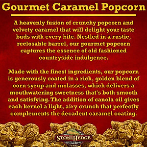 Stonehedge Farms Caramel Flavored Popcorn - 32 oz Large Tub - Bulk Gourmet Deliciously Old Fashioned Popped Sweet Snacks - Made in the USA