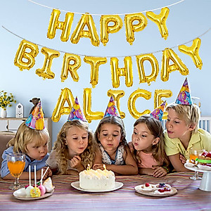 Happy Birthday Banner,Personalized Name Happy Birthday Balloon Banner Letters Balloons 2 Sets A-Z 16 Inch Reusable Foil Mylar Birthday Party Decorations for Women Men Boys Girls (Gold)