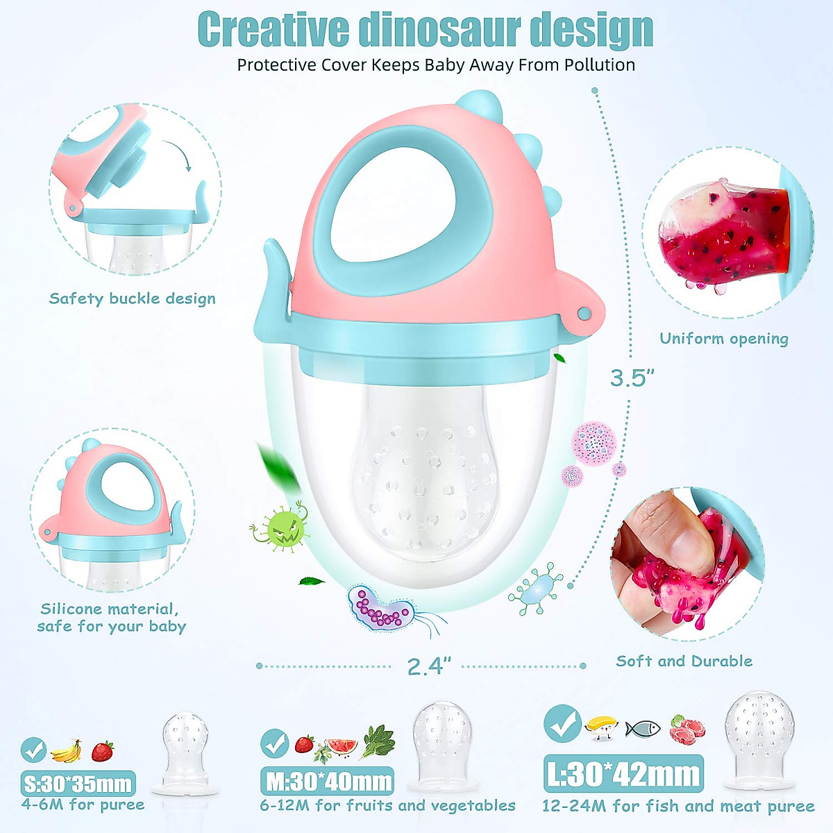 SHARE&CARE Baby Toys Dinosaur Teether, Banana Teether, Food Feeder Pacifier, Baby Essentials, Baby Must Haves, Baby Stuff for Newborn (Green)