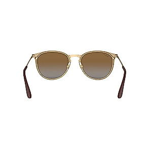 Ray-Ban RB3539 Erika Metal Round Sunglasses, Matte Gold/Polarized Grey Gradient Brown, 54 mm