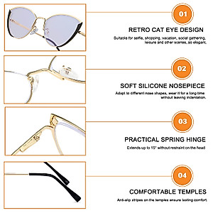HJSTES Blue Light Blocking Glasses Women Trendy Cat Eye Metal Frame Computer Reading Eyewear(Black)