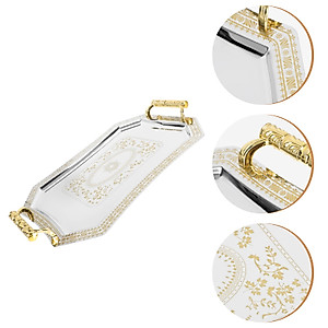 Cabilock Cake Platter Stainless Steel Serving Trays Food Platter Jewelry Tray with Handles Farmhouse Butler Platters for Appetizer Coffee Candle Perfume 35. 7x25cm Decorative Tray