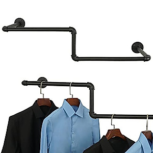 AddGrace Industrial Clothing Rack Wall Monuted Grament Rack 37.4inch Black Pipe Metal Closet Rod for Hanging Clothes