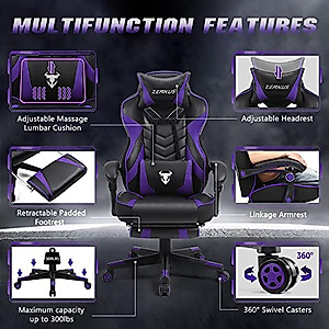 Purple Gaming Chair, Reclining Computer Chair with Footrest, High Back Gamer Chair with Massage, Large Computer Gaming Chair, Racing Style Desk Chair for Gaming, Big and Tall Gaming Chairs for Adults