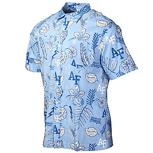 Wes and Willy Mens College Sports Fan Shirt Hawaiian-Vintage Floral Short Sleeve Button Down (Air Force Falcons,Large) Blue