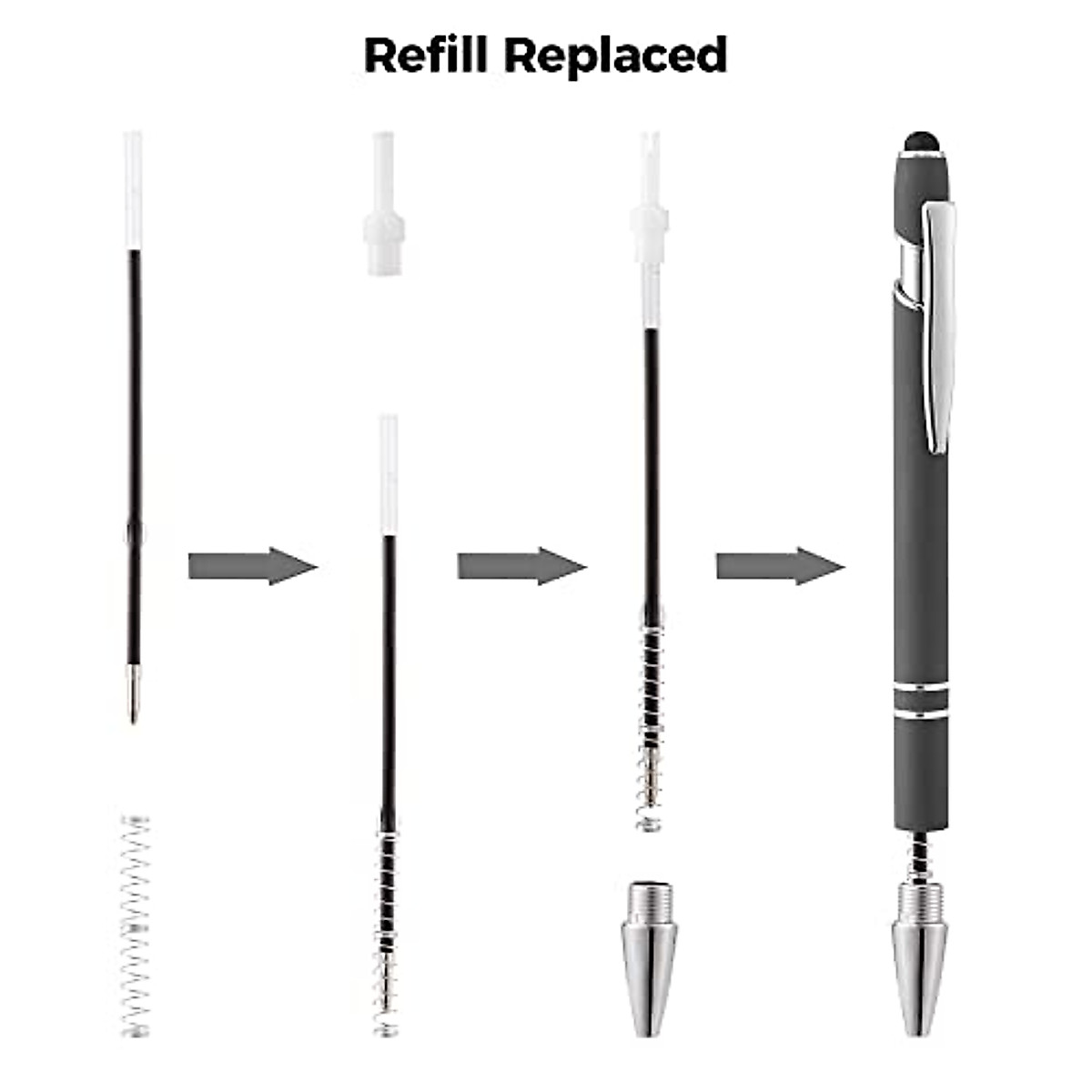 habibee Ballpoint Pen with Stylus Tip 12 Pack, 1.0 mm Black Ink Metal Pen, 2 in 1 Stylus Pen, Stylus Ballpoint Pen for Touch Screens (Mixed Color)