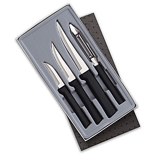 RADA Meal Prep 4-Piece Black Handled Paring Knife Gift Set With Knife Sharpener