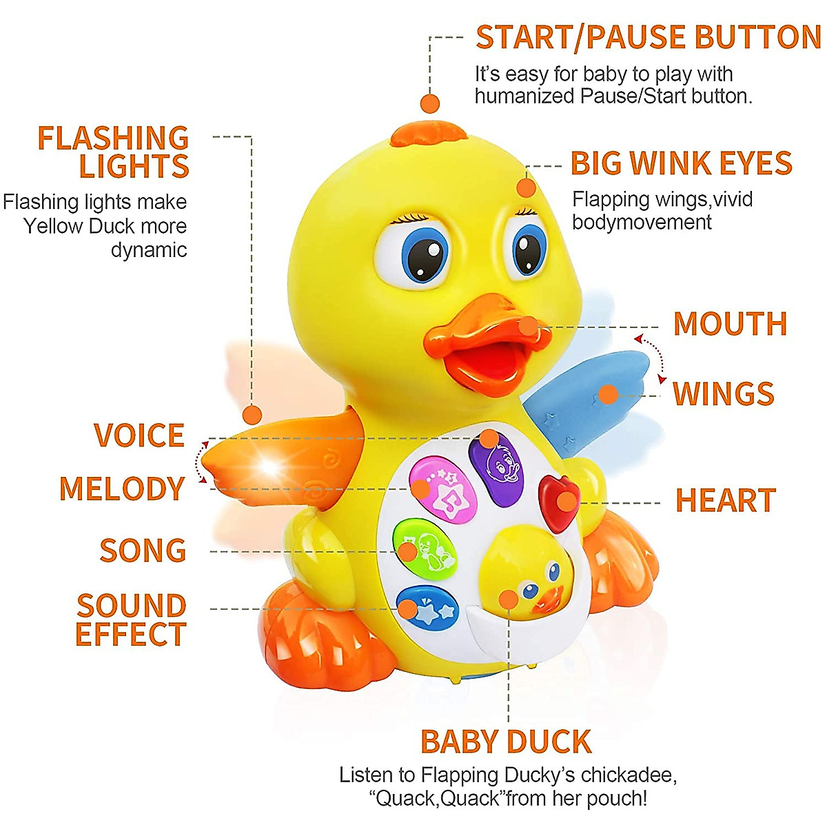 MOONTOY Crawling Duck Baby Toys Infant Tummy Time Toy 3 4 5 6 7 8 9 10 11 12 Month with Lights & Music Toddler Light Up Walking Dancing Learning Developmental Gift 0-6 6-12 Month 1 2 Year Old Boy Girl