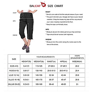 BALEAF Women's Hiking Cargo Capris Outdoor Lightweight Water Resistant Pants UPF 50 Zipper Pockets Black Size M