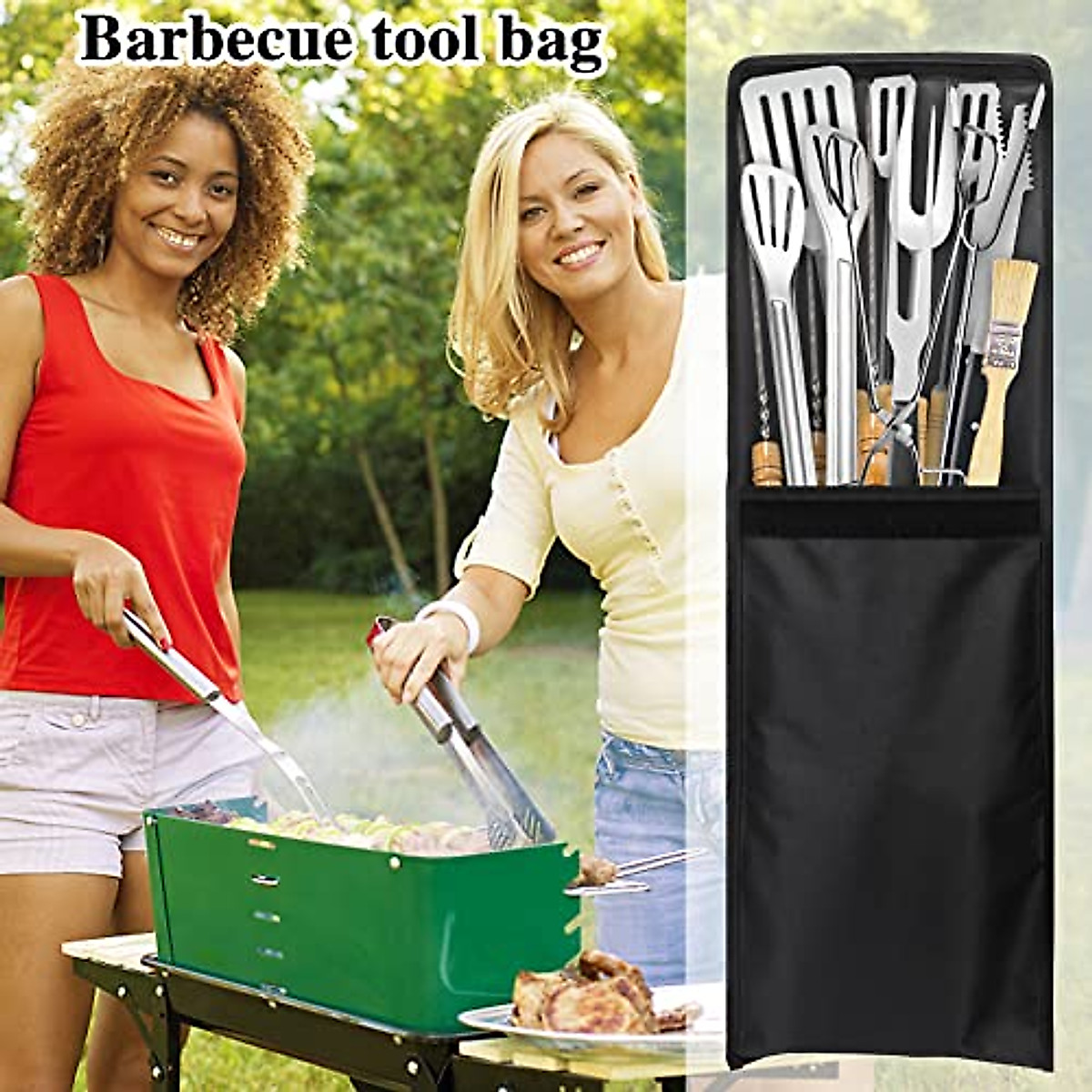 2PCS Thicken BBQ Tool Storage Bag,Portable Grill Accessory Oxford Grill Tool Carry Bag,Outdoor Picnic Cooking Tools Bag for Picnic Trip Outdoor Camping(Size:24.41 x 9.45inch)