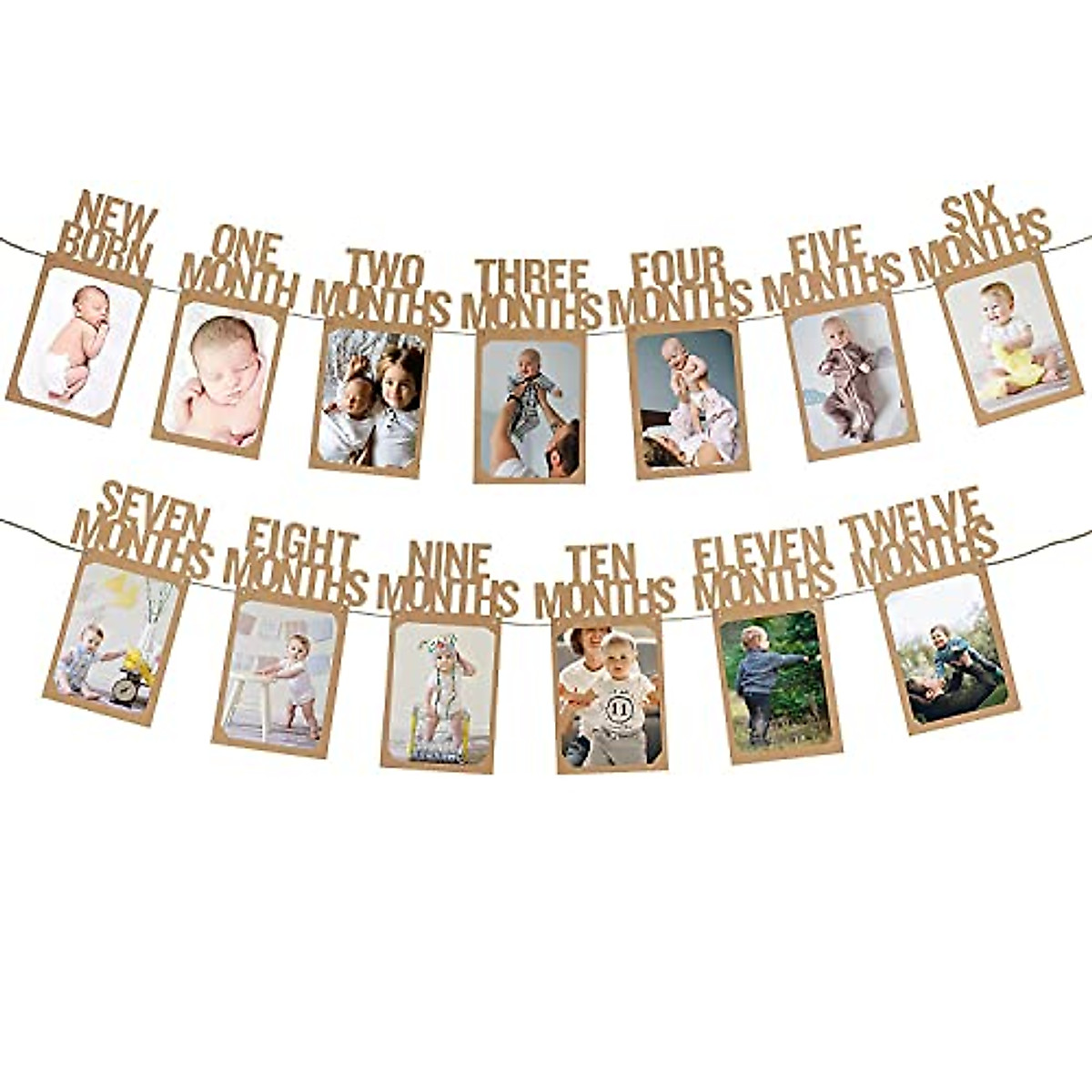 IMETBOX First Birthday Photo Banner Kraft - 1st Birthday Photo Banner from Newborn to 12 Months for 6-7 Inch Photo - Photo Banner for 1st Birthday Girl, Boy, No Pre-strung, 8.9*5.3 Inch